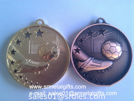 Zamak embossed metal football medals, zinc alloy soccer medals, supplier