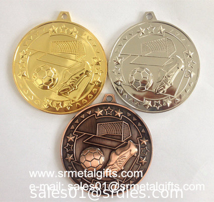 Zamak embossed metal football medals, zinc alloy soccer medals, supplier