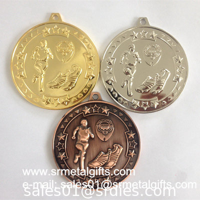 Zamak embossed metal football medals, zinc alloy soccer medals, supplier