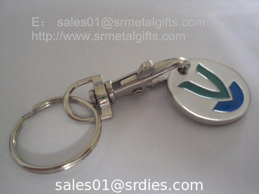 Shopping cart trolley coin key chain, zinc alloy supermarket trolley coins, China factory, supplier