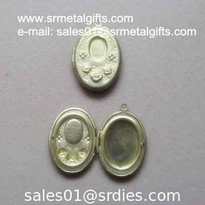 Rosette copper photo locket, rose brass locket box compact for diy jewelry supplier