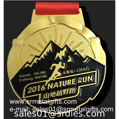 Enamel metal 5K runner medal with lace, custom 10K running medal with  color filled supplier
