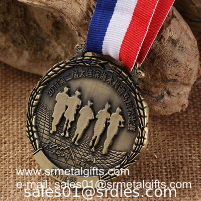 Enamel metal 5K runner medal with lace, custom 10K running medal with  color filled supplier
