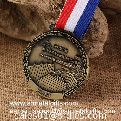 Enamel metal 5K runner medal with lace, custom 10K running medal with  color filled supplier