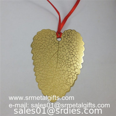 Gold Etched Leaf Shape Bookmark With Leaf Veins, Leaf Petiole Bookmarks supplier