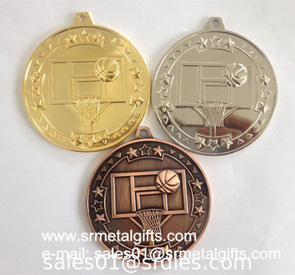 Cheap blank metal sports medal with ribbon lace, gold basketball blank medals supplier