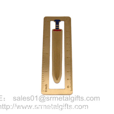 Brass etched ruler bookmark with inch scale, China photo etching process factory supplier