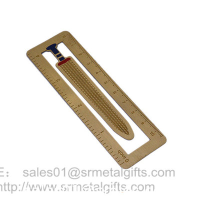 Brass etched ruler bookmark with inch scale, China photo etching process factory supplier