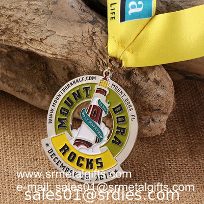 Functional Metal Wine Bottle Stopper Medal With Colour filled and V neck ribbon supplier