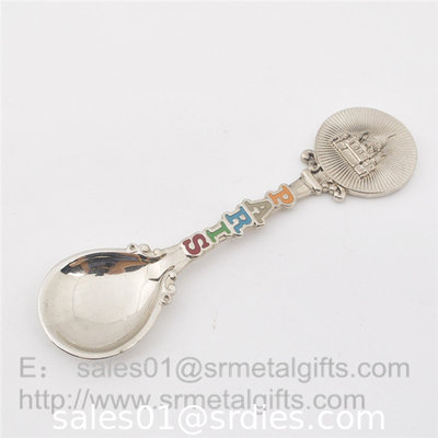 Enamelled metal Paris travel souvenir spoon with color filled wholesale for cheap supplier