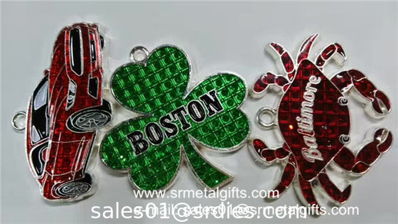 Clear enamel metal charm pendants for keychain, glass enamelled metal drop pendants supplier