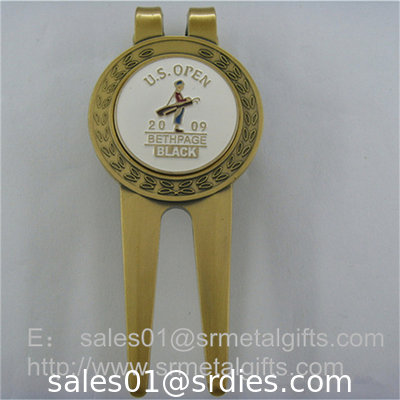 Metal Golf Pitch Mark Repair Tool with Enamel Ball Marker, Metal Golf Pitch Forks supplier