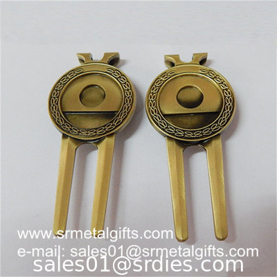 Metal Golf Pitch Mark Repair Tool with Enamel Ball Marker, Metal Golf Pitch Forks supplier