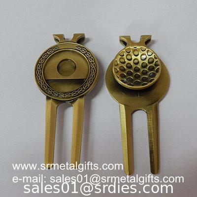 Metal Golf Pitch Mark Repair Tool with Enamel Ball Marker, Metal Golf Pitch Forks supplier