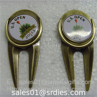 Metal Golf Pitch Mark Repair Tool with Enamel Ball Marker, Metal Golf Pitch Forks supplier