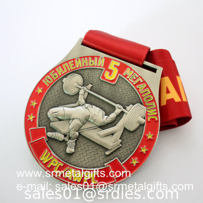 3D metal weight-lifter sport medals, custom made tournament medals wholesale supplier