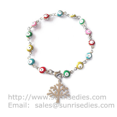 2 Sides Multi Color Epoxy Domed Mini Evil Eyes Charm Stainless Steel Bracelet supplier