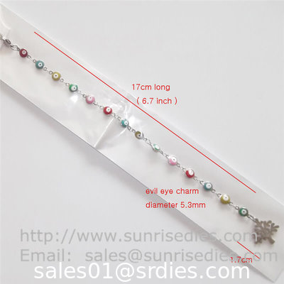 2 Sides Multi Color Epoxy Domed Mini Evil Eyes Charm Stainless Steel Bracelet supplier