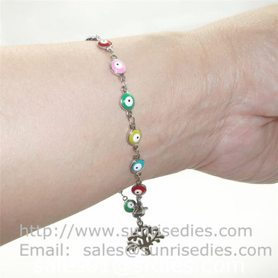 2 Sides Multi Color Epoxy Domed Mini Evil Eyes Charm Stainless Steel Bracelet supplier
