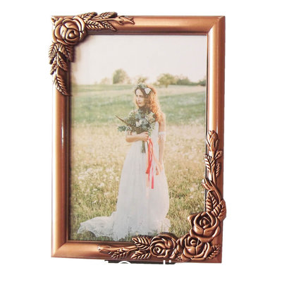 Metal emboss Rose Adorned Picture Frame 5x7 inch, Classic Floral Design Vintage Sturdy Alloy Photo Frames supplier