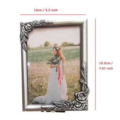 Antique Pewter Plated Sturdy Alloy emboss Rose Photo Frame 5x7 inch supplier