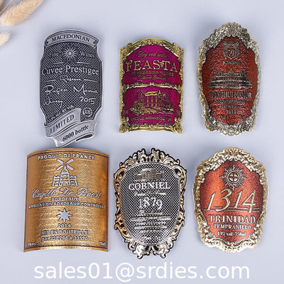 Custom made metal embossed wine bottle labels with 3M adhesive supplier