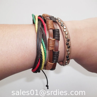 Handmade Genuine Leather Bracelets, Fashion Multilayer Leather Adjustable Wristband Bangle with Multicolor Cords supplier