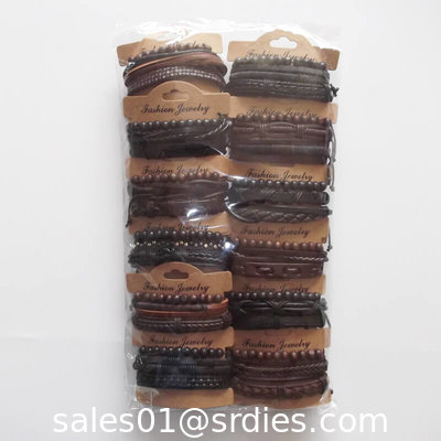 Leather Bracelet Set of Wooden Beads Strand and Braided Leather Bangle Adjustable length 5.5 inch for men and women supplier