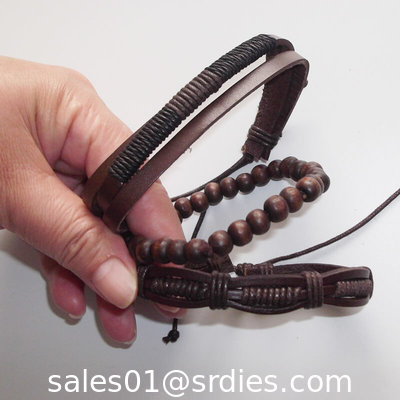 Leather Bracelet Set of Wooden Beads Strand and Braided Leather Bangle Adjustable length 5.5 inch for men and women supplier