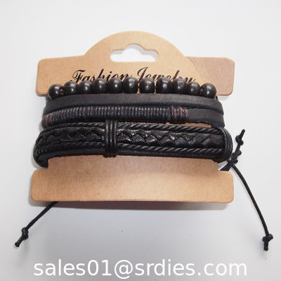 Leather Bracelet Set of Wooden Beads Strand and Braided Leather Bangle Adjustable length 5.5 inch for men and women supplier