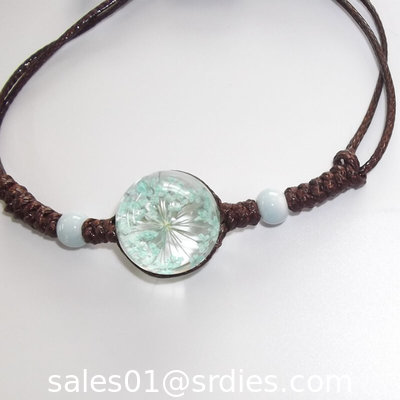 Dried Gypsophila Glass Dome Bead Bracelet with Hand Woven adjustable waxed cotton cord 8” supplier