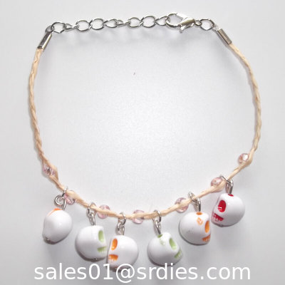 Ceramic Skull Heads Charm String Bracelets for Girls, Wholesale Ceramic Skulls Drop Pendants Woven Bracelets supplier
