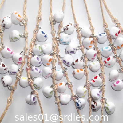 Ceramic Skull Heads Charm String Bracelets for Girls, Wholesale Ceramic Skulls Drop Pendants Woven Bracelets supplier