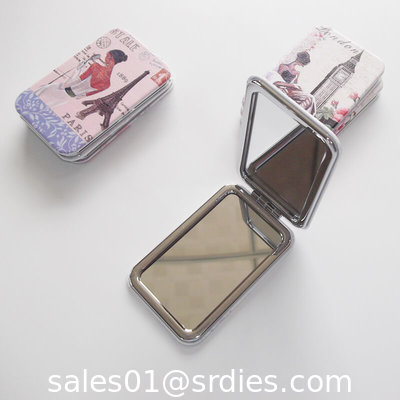 Rectangle Metal Pocket Mirror Compacts Wholesale, Double-Sided Mirror with 1x/3x Magnification supplier