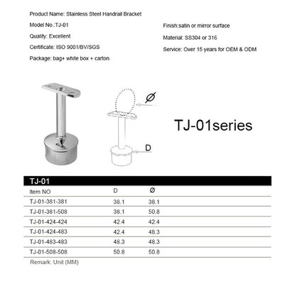 Stainless steel handrail hot sale bracket accessories can be customized size