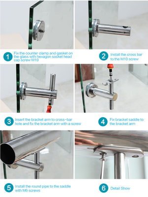 Stainless Steel Glass Clamp Adjustable Handrail Tube Bracket Glass Balcony Hardware Fittings