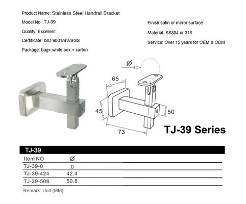 Hot selling stainless steel handrail accessories movable bracket can be customized size