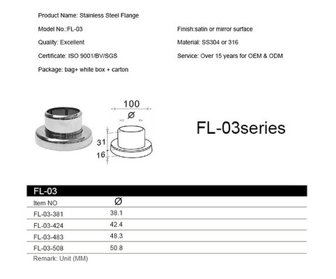 High quality stainless steel flange for stair handrail