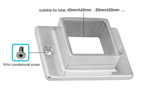 Floor Mounted Stair Railing Handrail Tube Flange stainless steel Square Pipe Plate