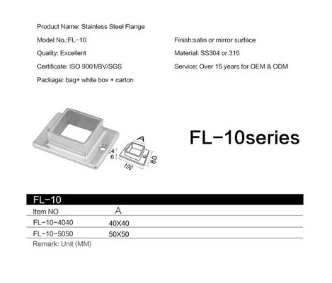 Floor Mounted Stair Railing Handrail Tube Flange stainless steel Square Pipe Plate