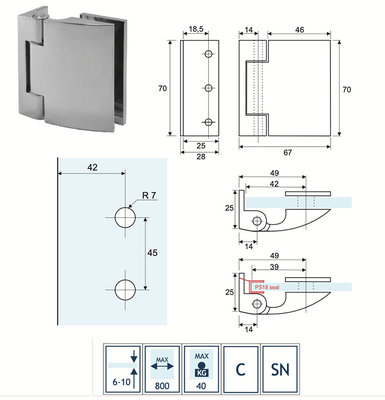 Zinc Alloy 90 degree Wall to Glass Adjustable Shower Door Hinge Fittings Glass Hardware Accessories