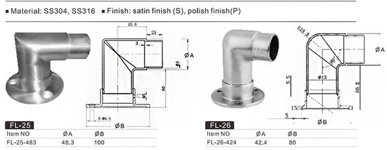 Stainless Steel Stair Handrail 90 degree Tube Elbow Pipe Flange Balustrade Post Base Plate