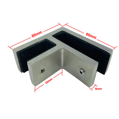 Stainless Steel 90 degree Glass to Glass Clamp with Satin Mirror on Balustrade Handrail Glass Balcony