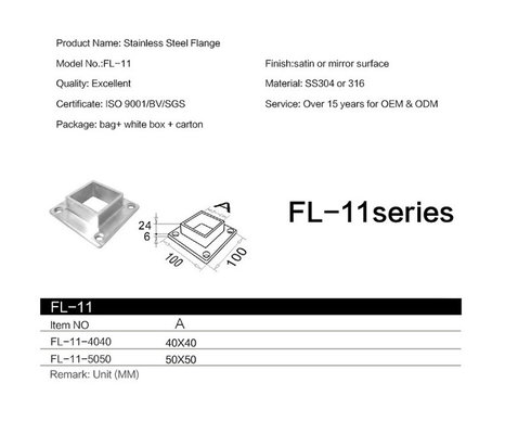 High quality stainless steel square Tube flange 40x40 50x50 base plate for stair Railing Post