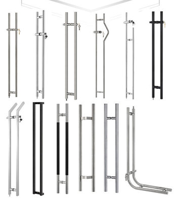 35mm/38mm Stainless Steel Pipe Glass Pull Door Handle Lock with floor lock customized length