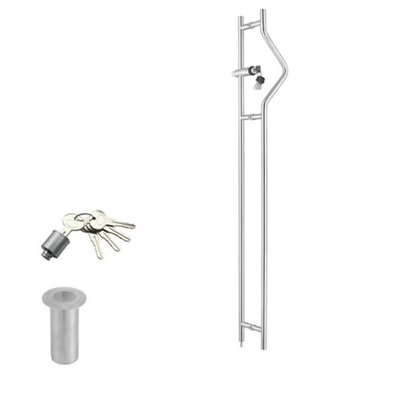 35mm/38mm Stainless Steel Pipe Glass Pull Door Handle Lock with floor lock customized length