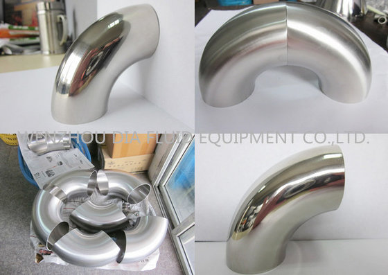 Mirror Polish Stainless Steel Sanitary Fittings 90° Elbow Short Weld End 3 / 4” - 6”
