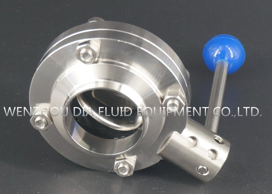 Sanitary Manual Butterfly Valves AISI 304 Welded End With 4 Position Handle