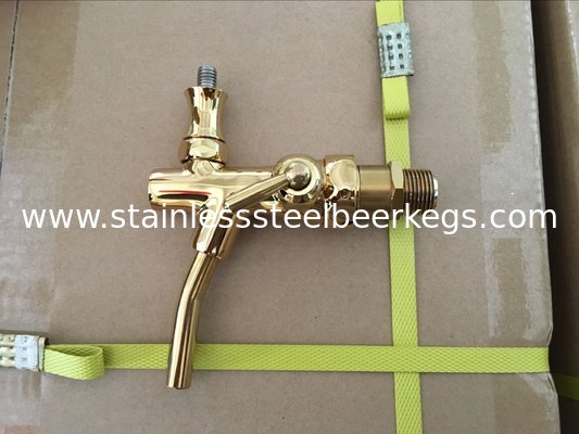 golden beer tap made of brass with stainless steel probe , for beer tower and cooler use