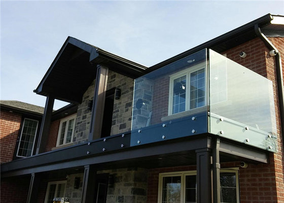 Modern Looking Metal Glass Stair Railing With Fascia Mounted Pipe Handrail